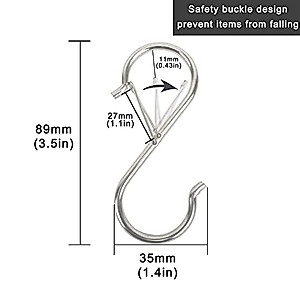 SAGARHR 20PCS S Hooks for Kitchen Utensil and Closet Rod, Rustproof Safety Buckle Design Metal S Hooks for Hanging Plants,