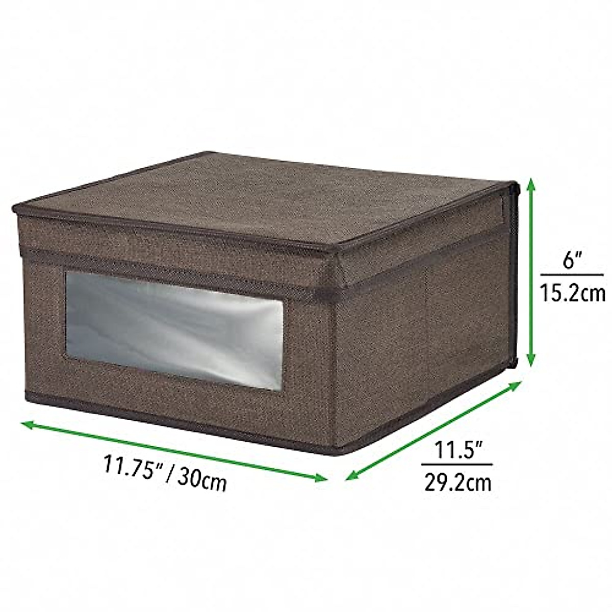 mDesign Medium Fabric Stackable Closet Storage Organizer Bin Box with Front Window and Lid for Bedroom, Office, Mudroom Organization - Holds Clothes, Blankets, Linens, Lido Collection - Espresso Brown