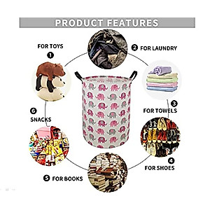 HUAYEE 19.7 Laundry Hamper Toys Box Storage Bins Canvas Waterproof Collapsible Clothes Organizer Basket with Handle Freestanding Large Cute Light Weight for Home Kids Baby Room(elephant)
