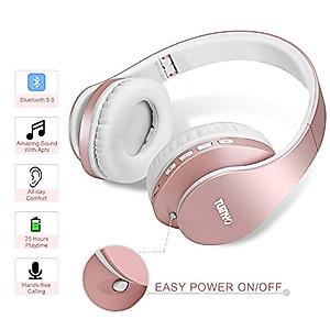 TUINYO Wireless Headphones Over Ear, Bluetooth Headphones with Microphone, Foldable Stereo Wireless Headset-Rose Gold
