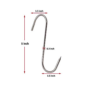 S Hooks for Hanging Meat, 20PS 5" Stainless Steel Sharp Prong S-Hooks Heavy Duty S Shaped Butcher Processing Hanger for BBQ Pork Sausage Bacon Hams Chicken Duck Turkey Poultry Smoker Curing Roast