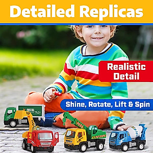 Liberty Imports 6 Pack Pullback City Builder Toy Construction Play Vehicles for Kids - Dump Truck, Cement Mixer, Garbage Truck, Excavator, Crane, Postal Truck