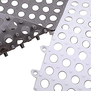 Jucoan 12 Pack Interlocking Non Slip Drainage Floor Tiles, 11.8 X 11.8 Inch Soft PVC Bath Shower Floor Mat with Suctions Cups, Drainage Holes for Bathroom, Kitchen, Pool, Wet Areas