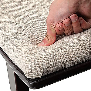 Iwell Vanity Stool with Rubberwood Legs, Vanity Bench, Vanity Seat with Padded Cushion, Capacity 330lb, Makeup Dressing Stool for Bedroom, Brown