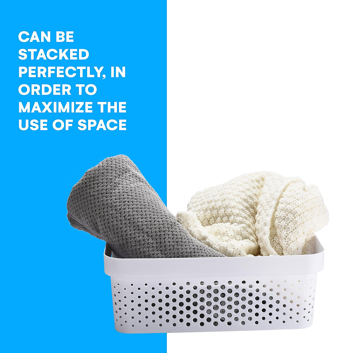 Bins & Things Plastic Rectangular Storage Basket, White, 11" x 11"