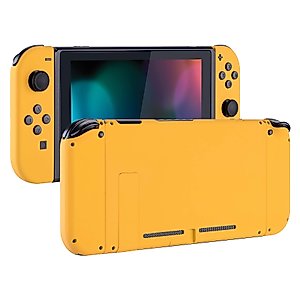 eXtremeRate DIY Replacement Shell Buttons for Nintendo Switch, Soft Touch Back Plate for Switch Console, Custom Housing Case with Full Set Buttons for Joycon Handheld Controller - Caution Yellow