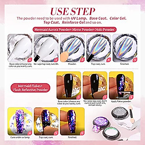 BORN PRETTY Chrome Powder Holographic Nail Art Powder Auroras Mermaid Pearl Nail Powder Reflective Glitter Manicure Pigment 6 Boxes