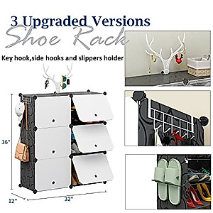 Aeitc Shoe Rack Organizer DIY Shoe Organizer with Key Hook Expandable Shoe Storage Cabinet Stackable Space Saver Shoe Rack for Entryway, Hallway and Closet,48 Pair,white doors