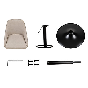 GIA Home Furniture Series Bar Height Adjustable and Swivel Metal Stool with Beige Linen Upholstered Seat, Black, Set of 2