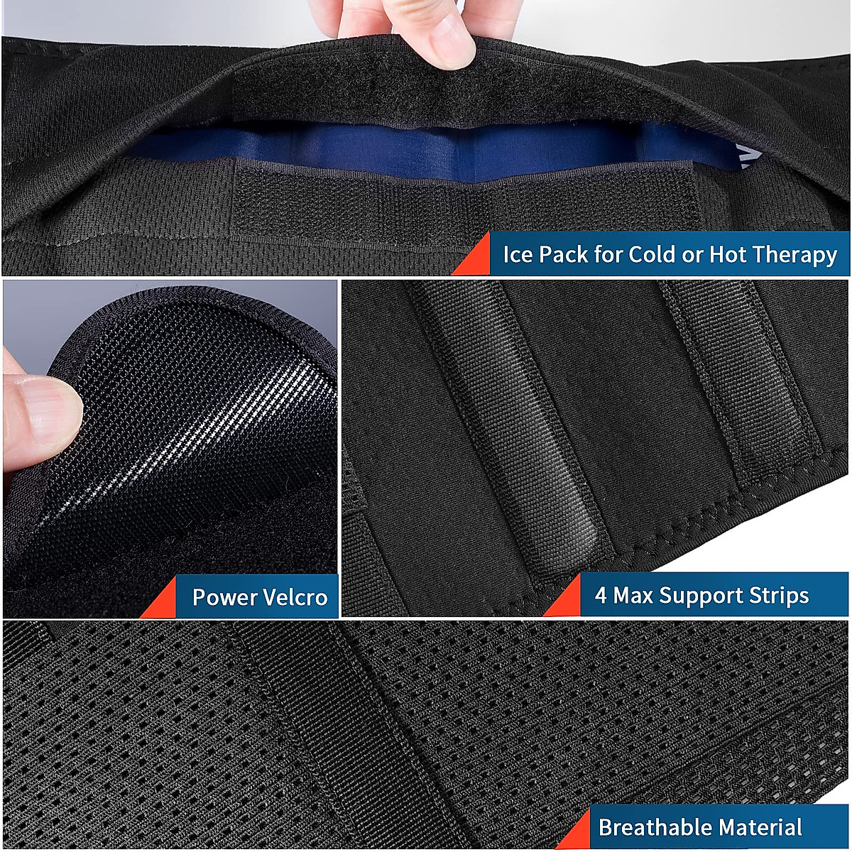 FEATOL Gel Pack Back Brace,Lumbar Support for Back Pain Relief, Herniated Disc, Sciatica, Scoliosis - Breathable Material Design with Heat & Ice Gel Pack for Men & Women| Large/X-Large