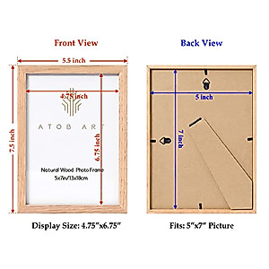ATOBART 5x7 Picture Frame Made of Solid OAK Wood Covered by Real Glass,5x7 Natural Wood Photo Frame for Wall Mounting or Table Top Display,Set of 4