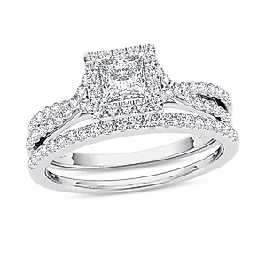 1.0 ct Princess Cut Engagement Rings For Women Vintage 2 pcs Bridal Rings Sets Wedding Rings 14K White Yellow Rose Gold Wedding Ring Set Twisted Promise Anniversary Rings For Her