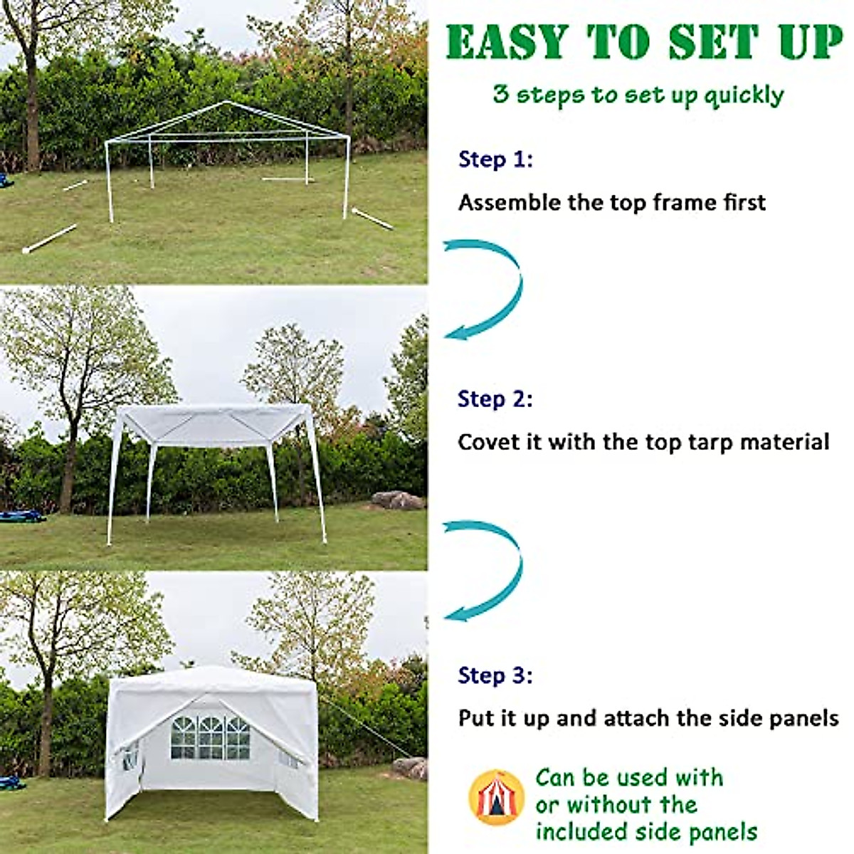 10' x 10'/10' x 20'/10' x 30' Canopy Tent Wedding Event Party Tent Outdoor Instant Shelter Pavilion Gazebo for Patio Backyard Porch Garden Beach (10' x 10' Canopy Tent with 4 Sidewalls, White)