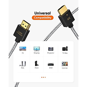 CableCreation Ultra Thin 3ft 4K HDMI Cable Male to Male, Highly-Speed Slim Low Profile Cable for 3D, 4K@60Hz, ARC - Nylon Braided