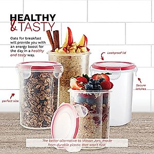 Overnight Oats Container with Lids (Set of 4) | Oatmeal Container To-Go | Overnight Oats Jars with Lid | Cereal and Milk Container On The Go | Oatmeal Storage Container | Leakproof lids, BPA Free