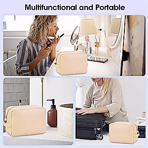 Wandering Nature Large Makeup Bag Travel Cosmetic Organizer Toiletry Bags for Women with Handle and Slip-in Pockets Vegan Leather