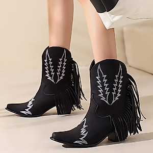 women boots cowgirl vintage fringed western cowboy solid slip on outdoor chunky heel booties shoes low heel side zipper brown cowgirl boots for women chelsea boots