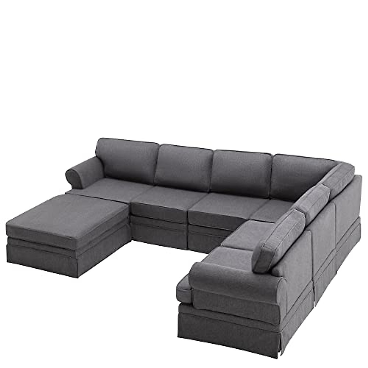 Evedy Modern Upholstered Fabric Modular Sectional Sofa, L-Shaped Couch with Removable Ottoman for Living Room, Bedroom or Office, Dark Gray c