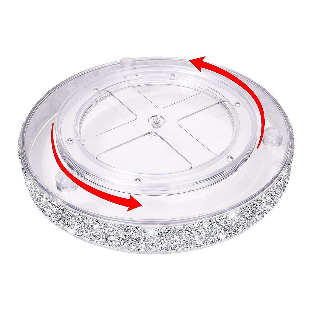 Sugarchef Clear Lazy Susan Turntable Display Tray with Rhinestone Non-Skid Kitchen Storage Spice Rack Organizer for Condiments Countertop Bathroom Organization,2 Pack