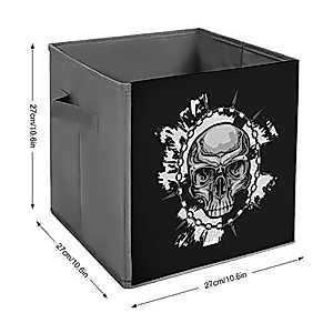 Skull Chain PU Leather Collapsible Storage Bins Canvas Cube Organizer Basket with Handles