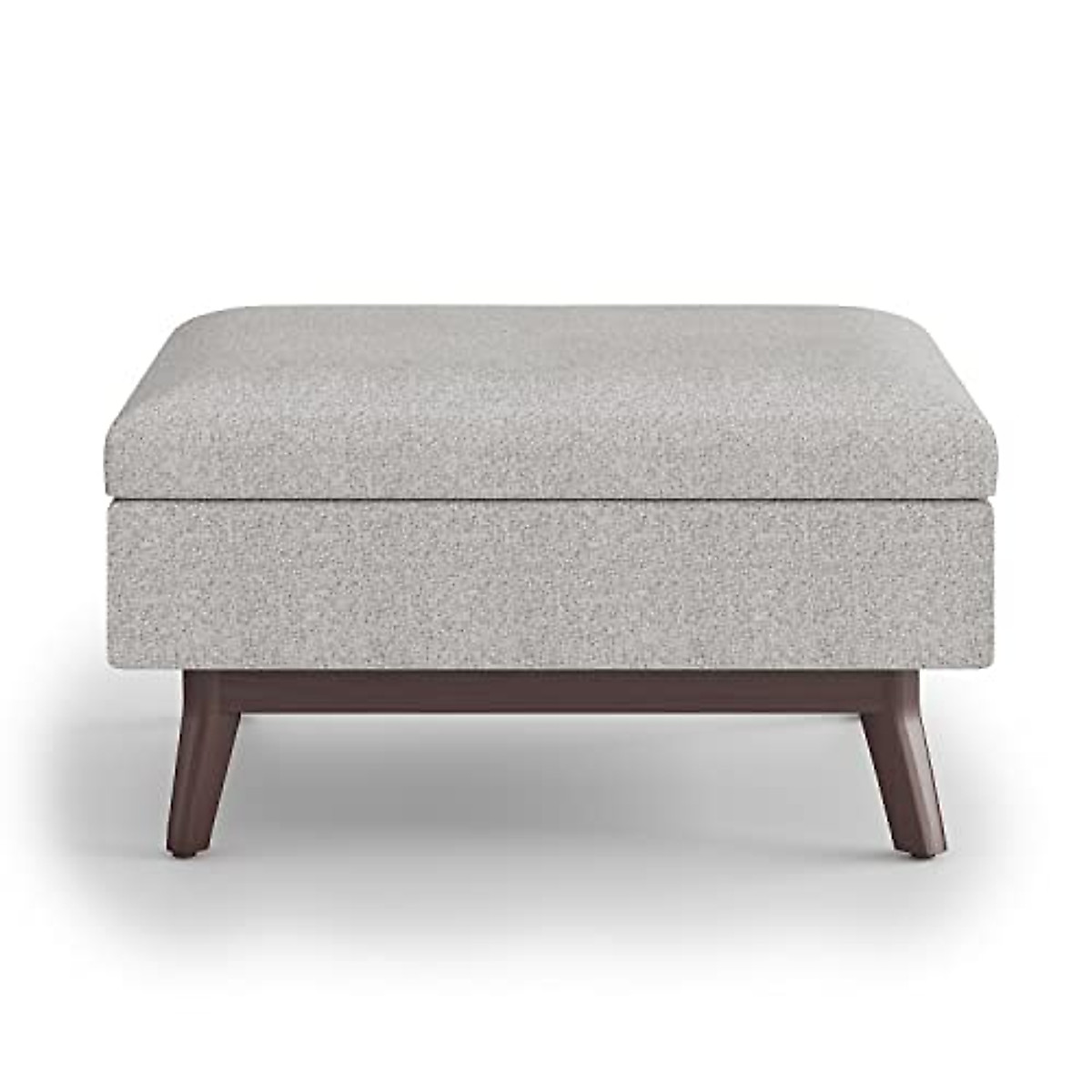 SIMPLIHOME Owen 34 Inch Wide Mid Century Modern Rectangle Coffee Table Lift Top Storage Ottoman in Upholstered Cloud Grey Polyester Fabric, For the Living Room