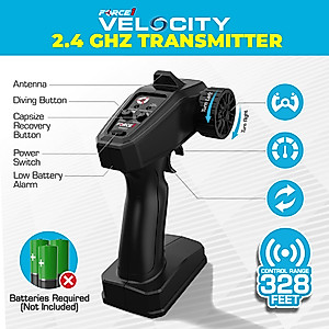 Force1 Velocity Green Fast RC Boat- Remote Control Boats for Adults and Kids, Underwater Speed Racing Mini RC Toy for Pools and Lakes, 2.4GHZ Transmitter, 2 Rechargeable Batteries, Low Battery Alert