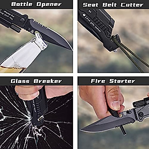 Gifts for Men Husband Him, Engraved Pocket Knife, Anniversary Birthday Gift Ideas, Unique Camping Hunting Present from Wife GirlFriend, 7 in 1 Multi-Function Folding Knives with Fire Starter LED Light