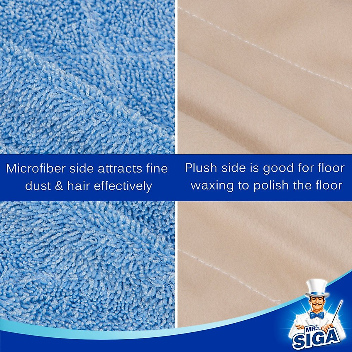 MR.SIGA Professional Microfiber Mop Refills, Pack of 3, Size: 42cm X 23cm