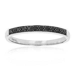 Vir Jewels 1/5 cttw Black Diamond Wedding Band in .925 Sterling Silver with Milgrain Size 8