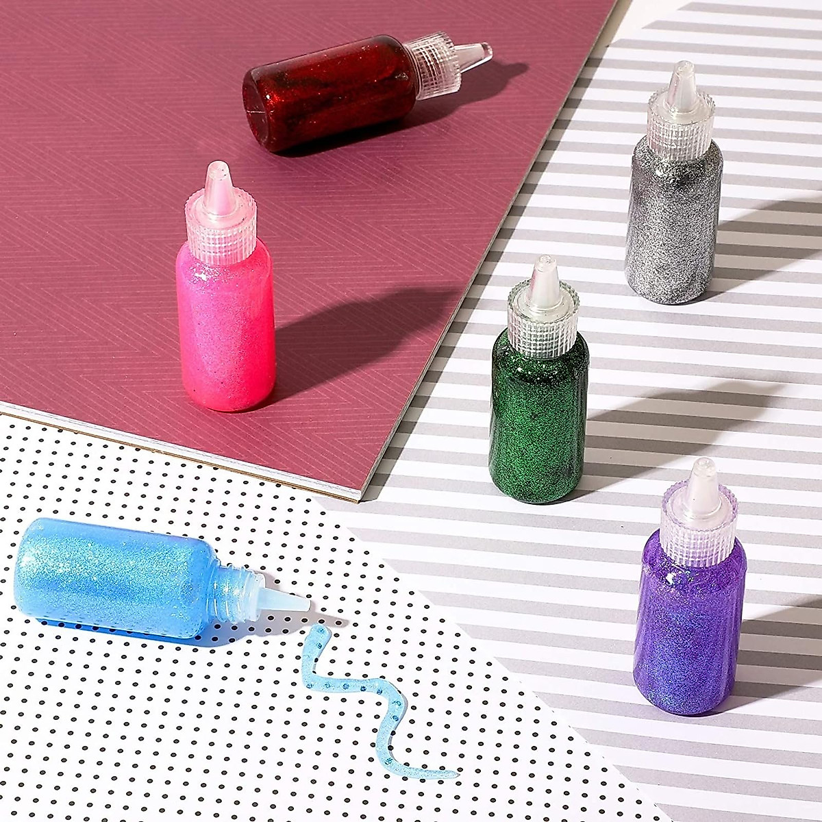 Neon Metallic Glue with Glitter Bottles for Arts and Crafts (20 ml, 12 Pack)