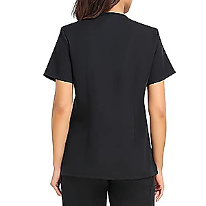 COMENII Scrub Tops for Women, 3 Pocket Soft V-Neck Tailored Fit Workwear, Anti-Wrinkle Medical Scrubs for Women（Black M）