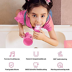 Sunartec Ultrasonic Electric 360 Toothbrush for Kids Teeth Whitening Kits with Music Reminder, 3 Modes Gums Care Sonic Toothbrushes for Children's Gifts 2 Brushheads (Black)