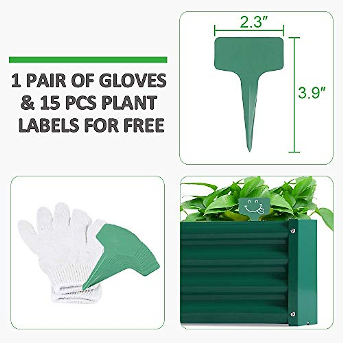 GROWNEER 4 x 3 x 1 Feet Green Metal Raised Garden Bed with 4 Pcs Garden Stakes, 1 Pair of Gloves and 15 Pcs Plant Labels, Elevated Planter Box for Vegetables, Fruits, Flowers, Herbs