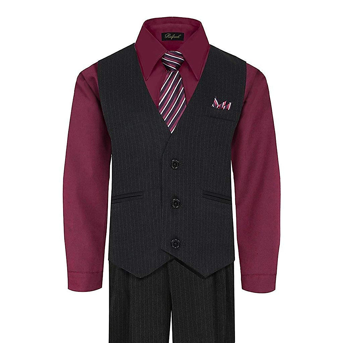 iGirlDress Little Boys' and Special Occasion Pinstripe Vest Set Black/Burgundy 4