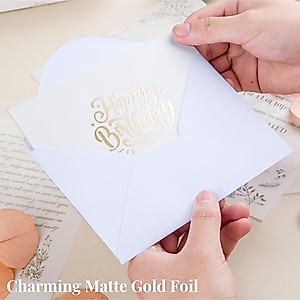 Paper Play 20 Pack Assorted Birthday Cards - 4 Matte Gold Foil Designs Happy Birthday Cards - 4 x 6 Inches Blank Birthday Notes Bulk Box Set - Greeting Cards with Envelopes & Gold Foil Stickers