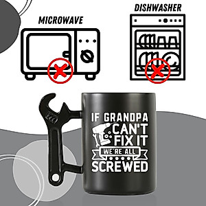 Onebttl Grandpa Gifts Wrench Coffee Mug, Grandfather Gift from Granddaughter and Grandson, 13.5oz/400ml Funny Ceramic Mug for Christmas, Father's Day - Grandpa Can Fix