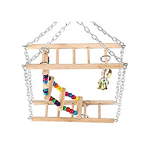 Filhome Hanging Bird Ladder Swing Bridge Toys, Parrot Playground Perch Stand Toy Bird Cage Accessories for Parakeets Cockatiels, Conures, Macaws, Finches