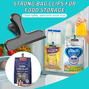 Funfery 8 Pack Stainless Steel Black Chip Clips 3" Bag Clips Food Clip Kitchen Clips for Snack,Large Clips for Food Packages,Food Clips Snack Clips,Metal Chip Clips for Home and Kitchen Organization