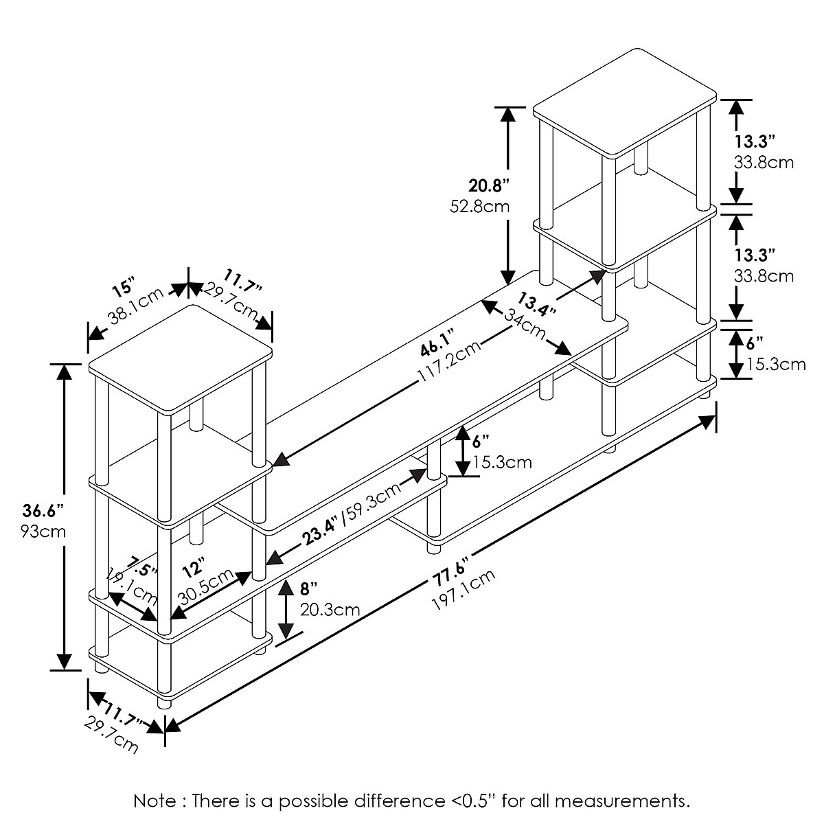 FURINNO Turn-N-Tube Grand Entertainment Center, French Oak Grey/Black