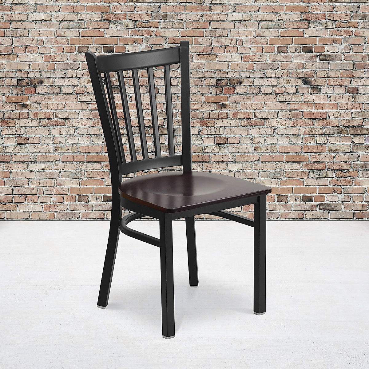 Flash Furniture HERCULES Series Black Vertical Back Metal Restaurant Chair - Walnut Wood Seat