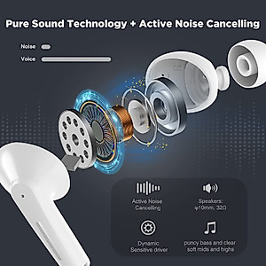 Wireless Earbuds, Active Noise Cancelling Earbuds with Bluetooth 5.2 - Portable Charging Case - Microphone, 8H Active Noise Reduction, Bluetooth Earbuds with Clear Call Game Mode Voice Assistance
