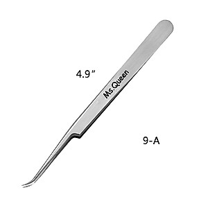 Ms.Queen Eyelash Extension Tweezers,Professional Curved Pointed Isolation Tweezers for Classic Individual Volume Mink Lash Extensions