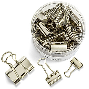 Officemate Silver Binder Clips, Assorted Sizes, 30/Tub (31021)