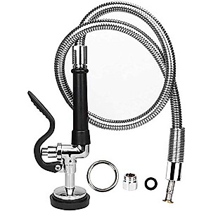KWODE Pre-Rinse Hose with Spray Valve 44 Inch Flexible Stainless Hose with Sprayer Nozzle Head Replacement Kit for Commercial Kitchen Sink Faucet(Free Brass Adapter to Connect Add-on Swivel Spout)