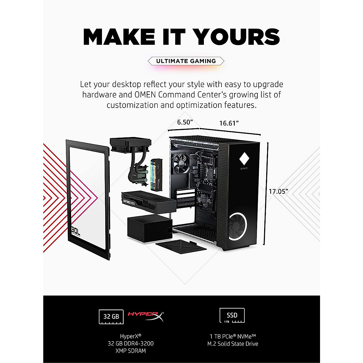 HP OMEN 30L Gaming Desktop, AMD Ryzen 7 5800X Processor, NVIDIA GeForce RTX 3080, Liquid Cooling ...