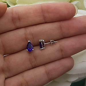 Dazzlingrock Collection 7x5mm Each Pear Cut Amethyst Ladies Solitaire Teardrop Stud Earrings, Sterling Silver