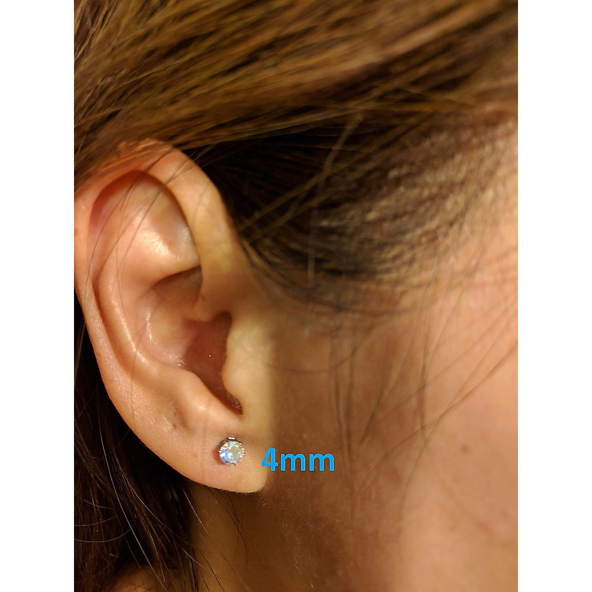 5 Pairs of Surgical Stainless Steel Aurora Borealis Crystal CZ Stud Earrings 3,4,5,6, & 7mm