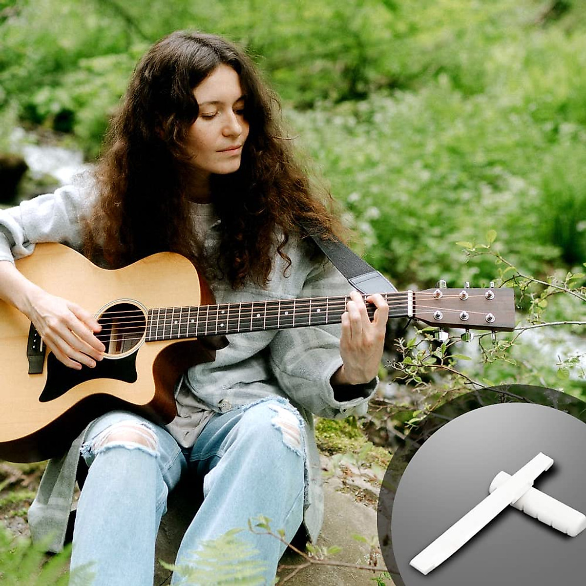 6 String Acoustic Guitar Bone Bridge Saddle and Nut Real Bone Parts for Acoustic Guitar Replacement