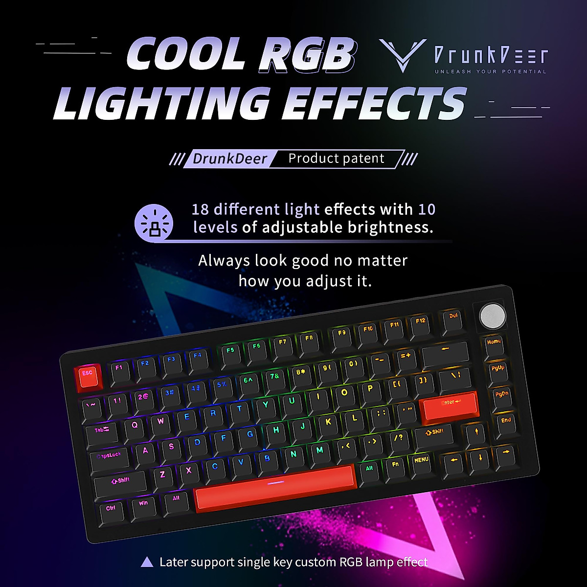 DrunkDeer A75 Mechanical Keyboard Magnetic Switches TKL Gaming Keyboard 82Keys PBT Keycap USE Wired OEM Profile RGB 82 Keys with Knob