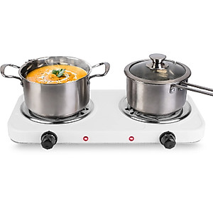 Moclever 2000W Electric Double Burner Portable Coil Heating Hot Plate Stove Countertop RV Hotplate Electric Cooktop w/Non Slip Rubber Feet 5 Temperature Adjustments, White